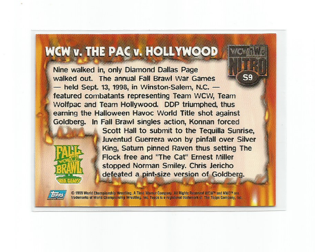 WCW v. THE PAC v. HOLLYWOOD 1999 TOPPS WCW/NWO NITRO STICKER INSERT #S9 ...