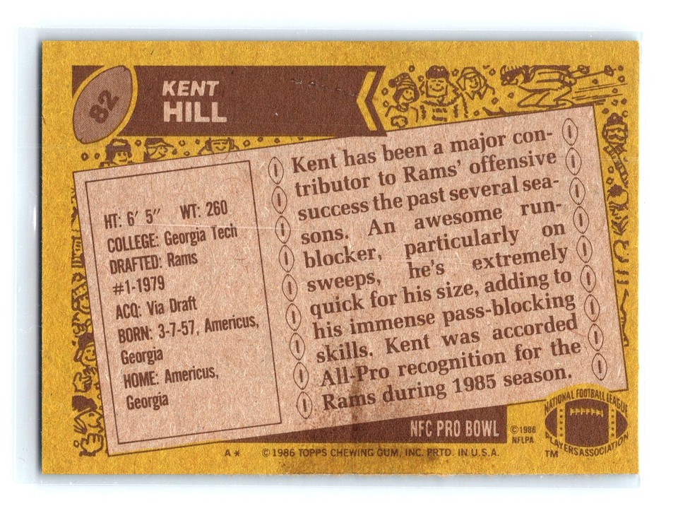 1986 Topps Football #82 Kent Hill AP Los Angeles Rams | eBay