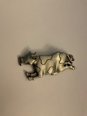 Vintage JJ The cow jumped over the moon brooch pin silver tone | eBay