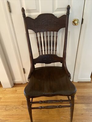 ANTIQUE HIGH BACK CHAIR WITH CARVED BACK solid wood | eBay