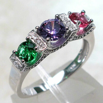 FANCY DARK MULTI COLOR GEMSTONE 925 STERLING SILVER RING SIZE 5-10 | eBay