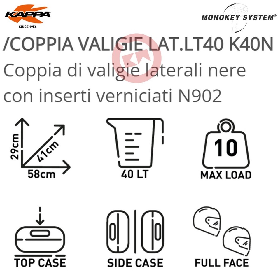 Set Koffer Kappa K40 + Rahmen Honda Crf 1000 L Africa Twin 2016-2017 ...