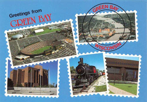 Postcard WI Green Bay Packers NFL Football Lambeau Field Stadium Train ...