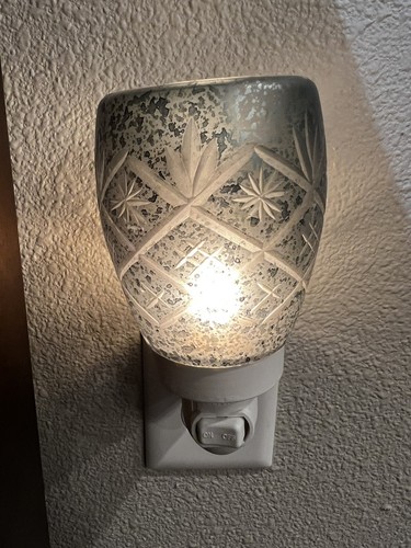 Scentsy Vintage Etched Green Glass Wall Plug In Mini Wax Warmer Night ...