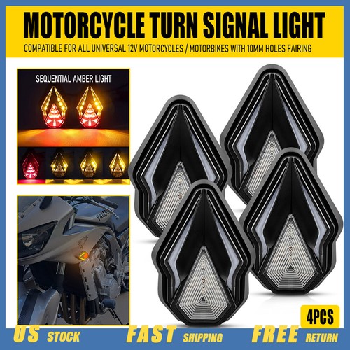 4X Sequential Motorcycle Flush Mount LED Turn Signals Blinker Light ...