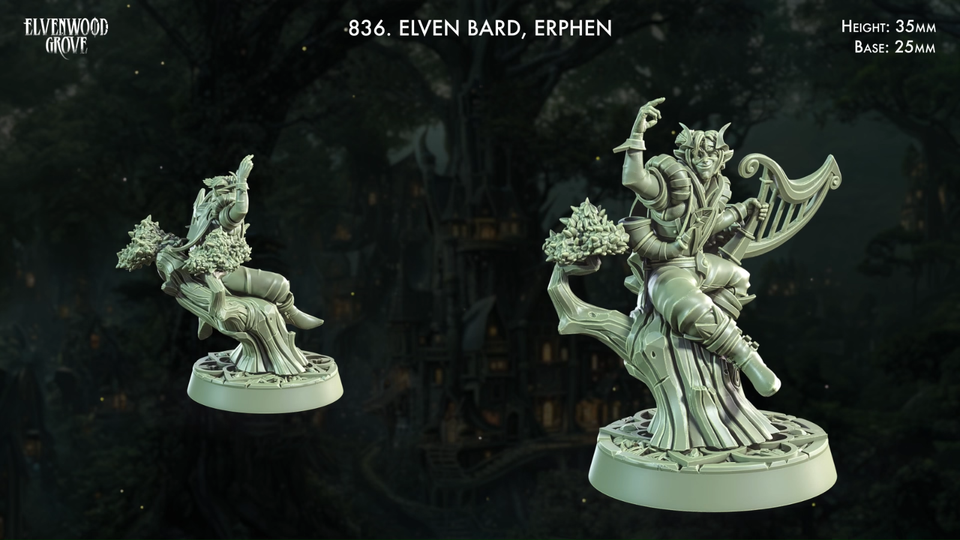 Elf Bard Miniature Set Elf Harp Players IN Tree Figurine for Ttrpg's ...