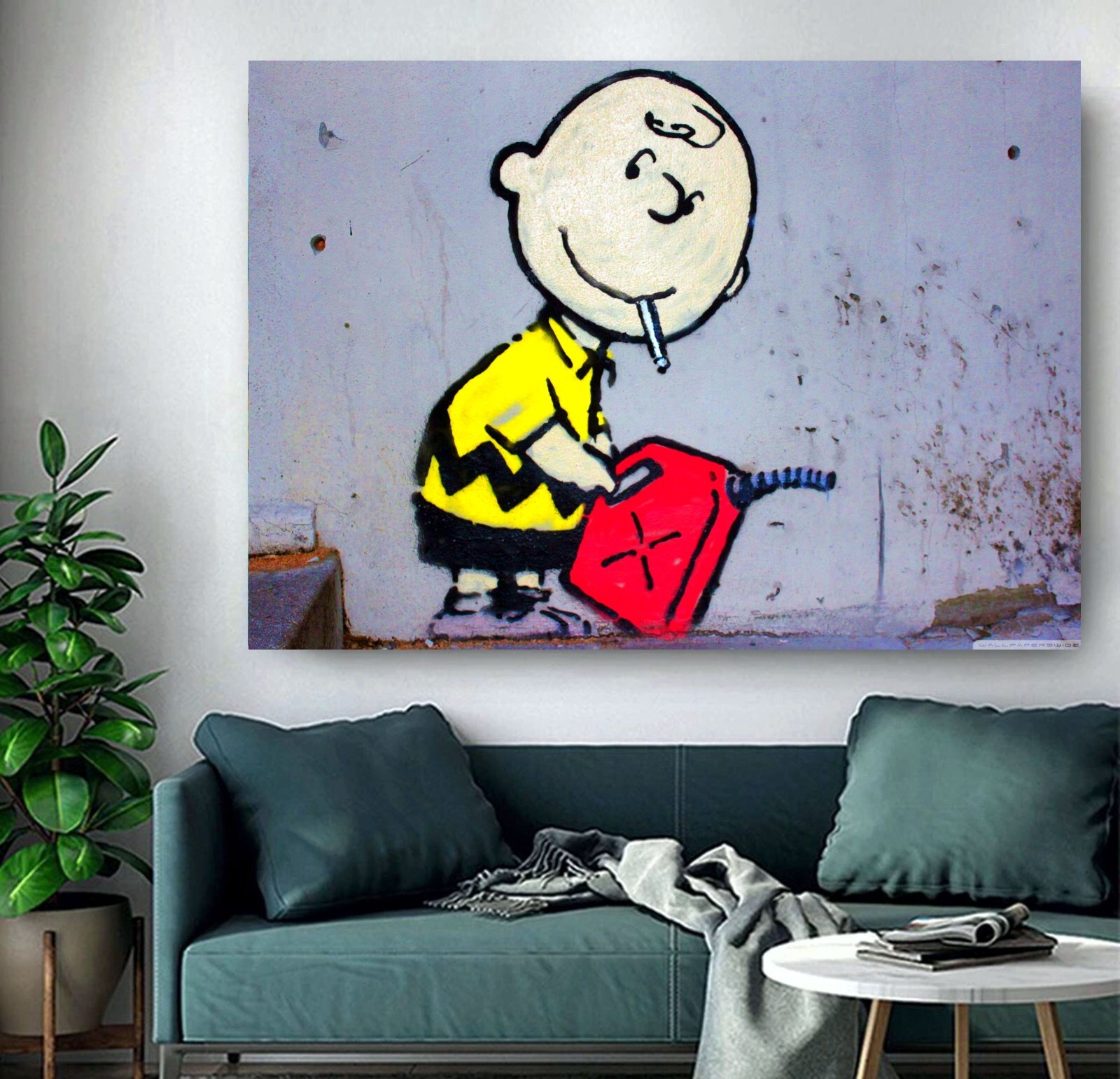 Banksy Charlie Brown Fire Starter Printed Framed Canvas Wall Art or ...
