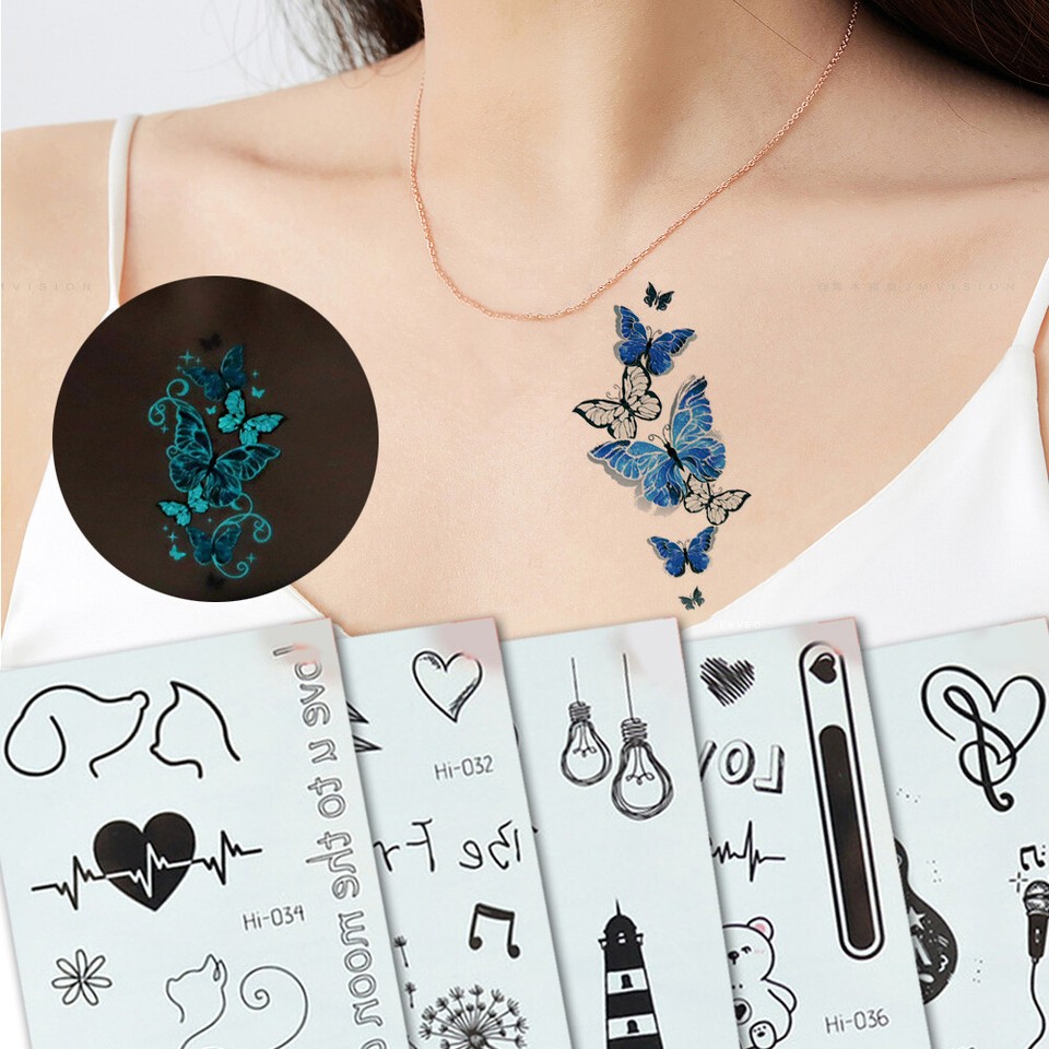 Blue Luminous Tattoo Sticker Waterproof Tattoo Sticker Temporary Tattoo ...