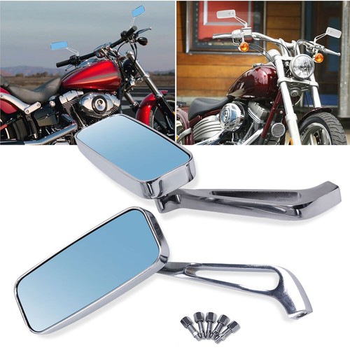 Rectangle Motorcycle Mirrors For Harley Cruiser Bobber Chopper Softail ...