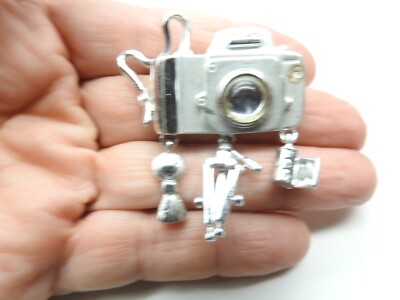 Signed Danecraft Clear Rhinestone Silver Tone Charm Camera Brooch ...