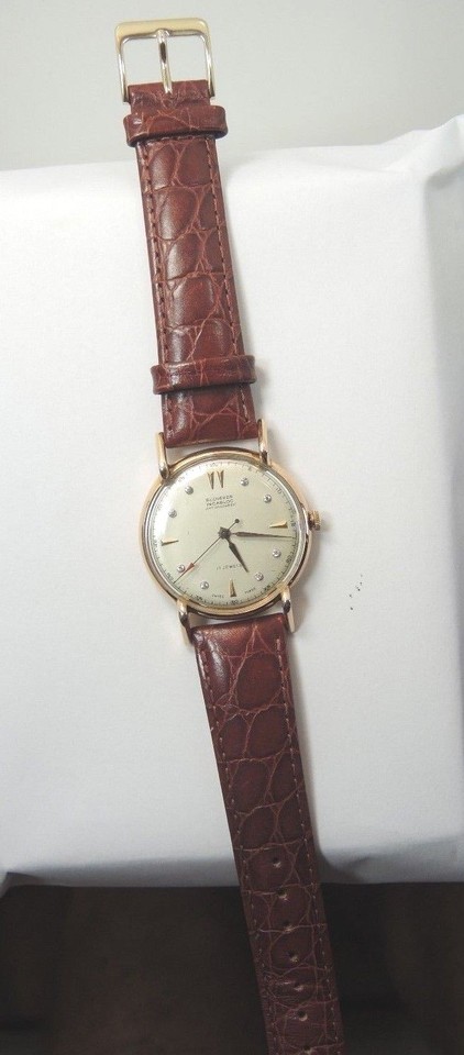 Retro Bucherer Incablock 17K Yellow Gold 17 Jewels Mens Diamond Wrist ...