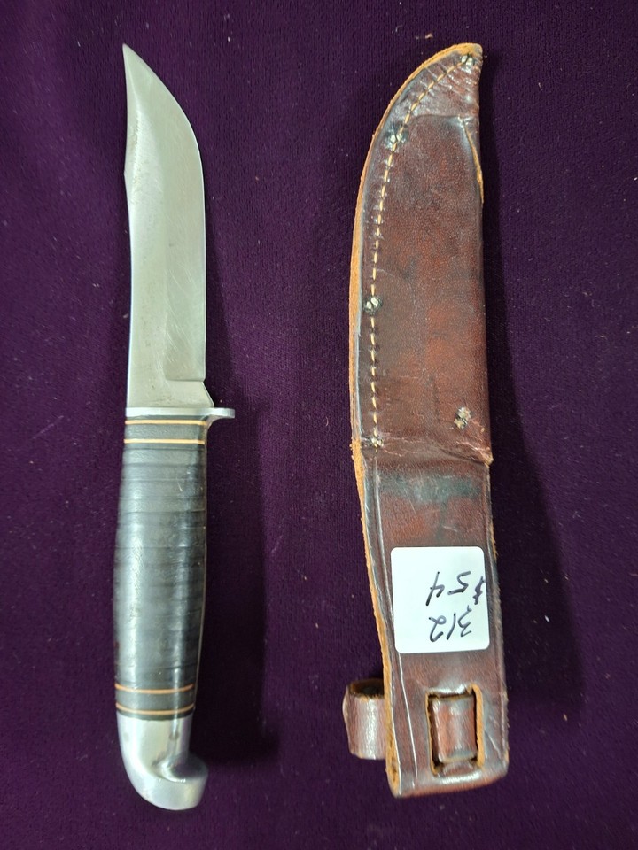 Vintage Western L66 Stacked Leather Fixed Blade Hunting Knife, 100 312 ...