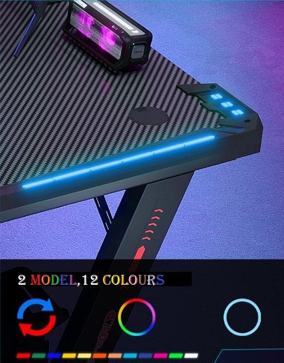 100cm RGB LED Gaming Desk Office Table Desktop PC Computer Desks Racing ...