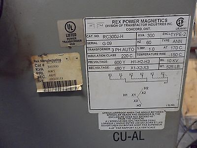 REX Power Magnetics RC300J-H , 300KVA Transformer / PRI V. 660 Y - SEC ...