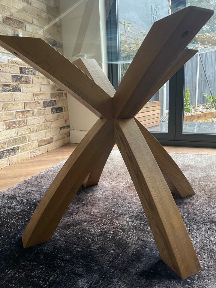 Next Round Dining Table with Glass Top & Oak Legs RRP £350. CHAIRS NOT ...