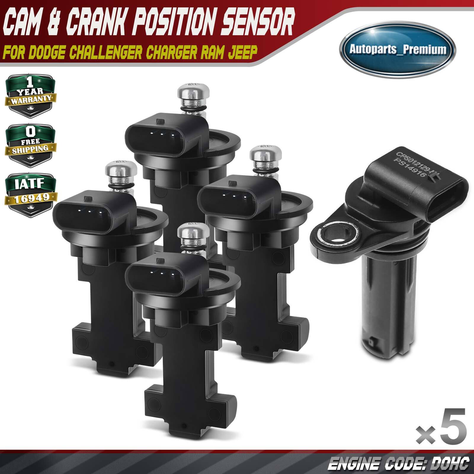 4x Camshaft & 1x Crankshaft Position Sensor for Dodge Challenger ...