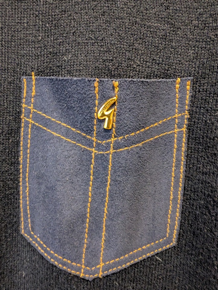 Gabicci Vintage Knit Polo Shirt M Navy Quarter Zip Suede Gold Chain Mod ...