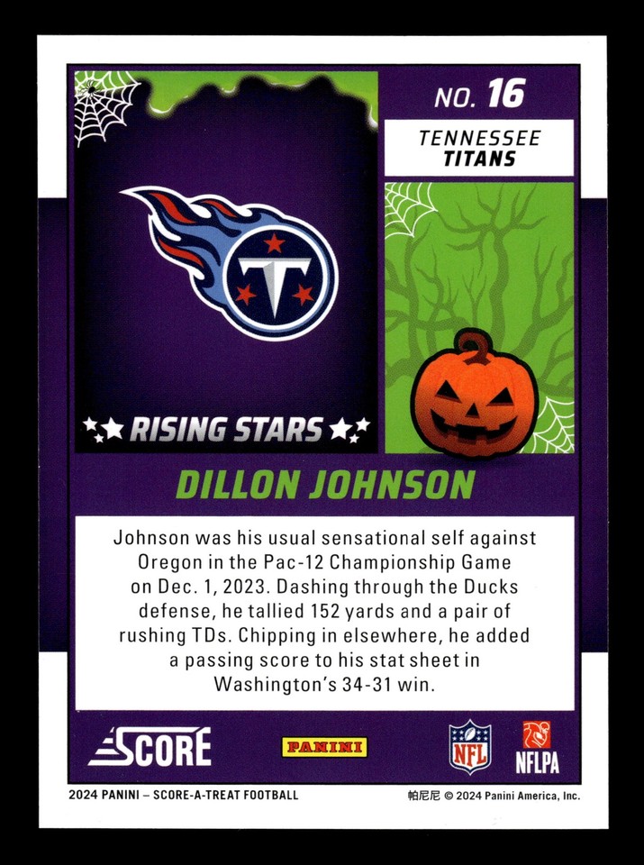2024 Score-A-Treat #16 Dillon Johnson A-Treat - Rising Stars Orange ...