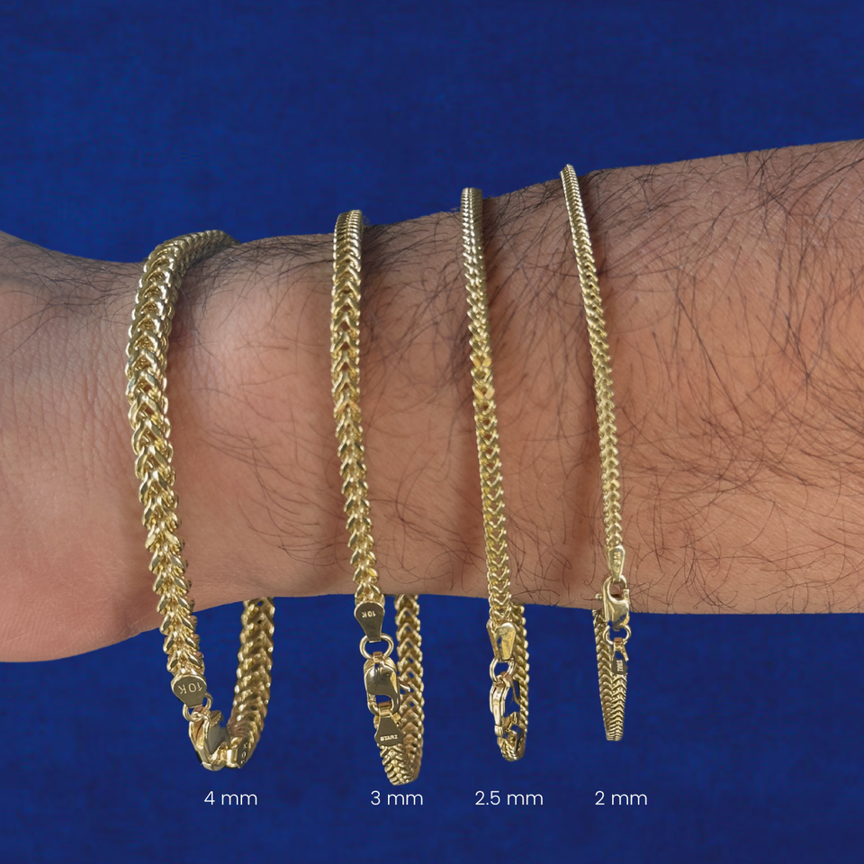10k Yellow Gold 2mm-4mm Franco Box Bracelet Chain Mens Womens Franco ...