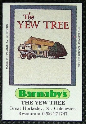 Matchbox label Pub Inn The Yew Tree Great Horkesley Colchester Essex ...