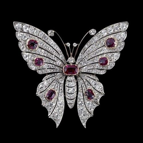 3Ct Cushion Cut Simulated Ruby Pretty Butterfly Brooch Pin 14K White ...