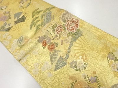 36229# JAPANESE KIMONO JAPANESE FUKURO OBI / WOVEN FOLDING FAN PATTERN ...