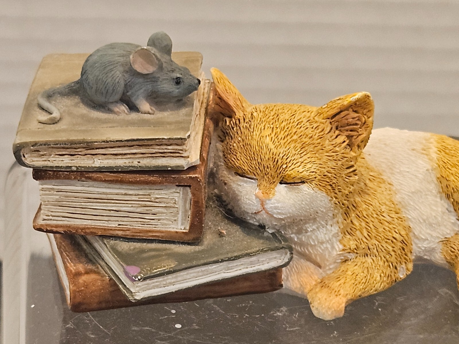 Cat Nap Figurine Cat Sleeping on Stack of Book With Mouse On Top | eBay