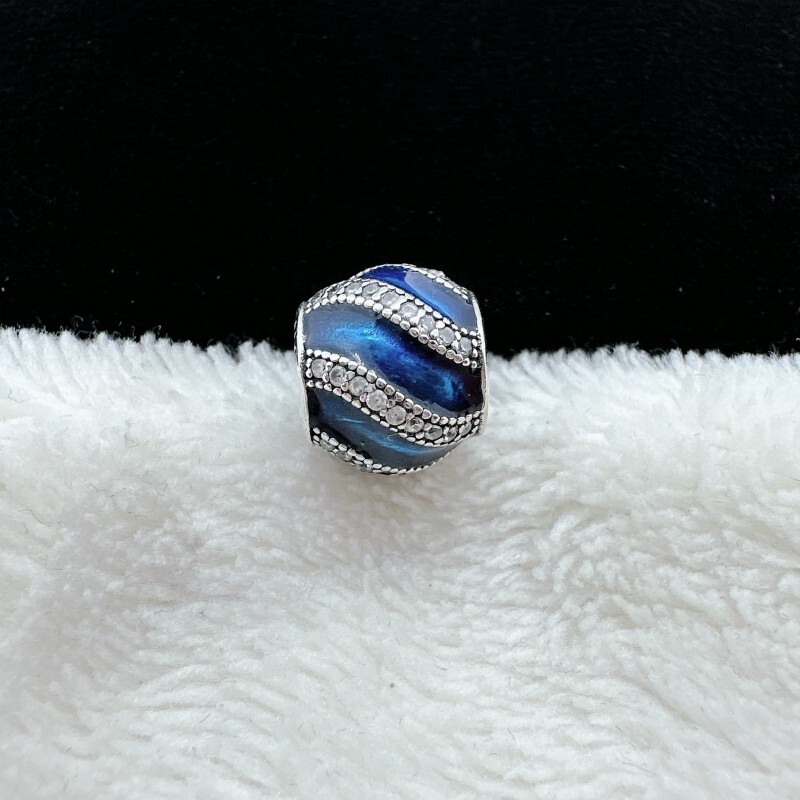 Genuine Pandora Royal Adornment 925 Silver CZ Charm Blue Enamel Bead | eBay