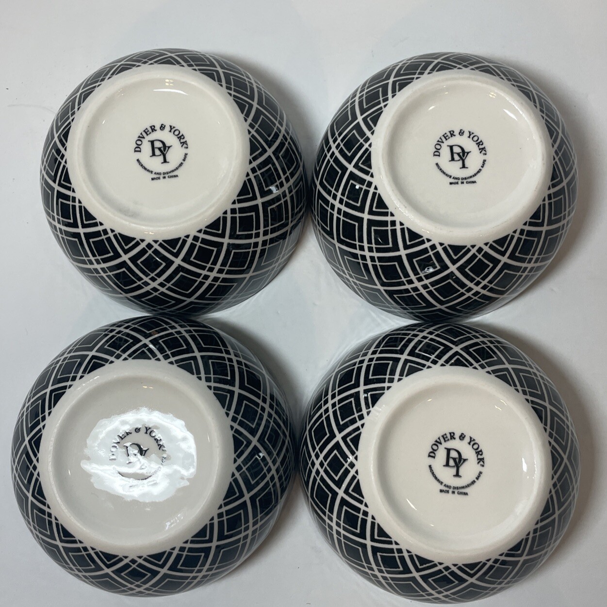 Dover & York Deep Black And White Bowls Cereal Soup Bowls Set Of 4 EUC ...