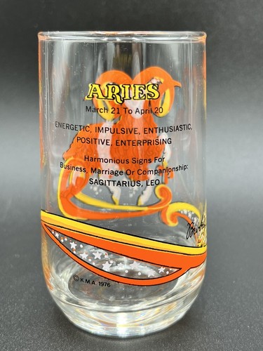 Vintage 1976 Aries Arby’s Promo Glass 6” Beverly KMA Astrology ...