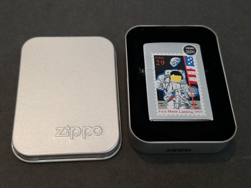 ZIPPO NASA SPACE APOLLO 11 FIRST MOON LANDING 1969 POSTAGE STAMP RARE ...
