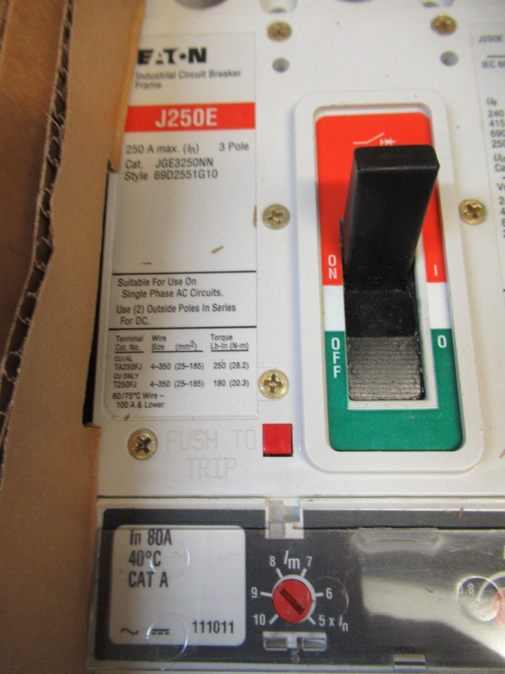 Eaton JGE3250NN JGE3080 J250E Circuit Breaker 80 Amp 690VAC 3 Pole 25K ...