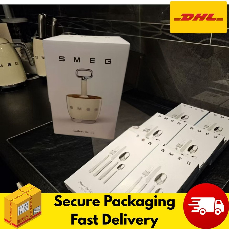 SMEG Cutlery Holder Caddy + 6 Cutlery Sets Retro Dining Bundle FREE DHL ...