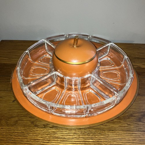 Vintage 1950’s Metal Lazy Susan w/Heavy Glass Inserts & Apple Center ...
