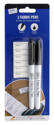 2 Fabric Pens with Labels Iron-On Permanent Markers Name Laundry ...
