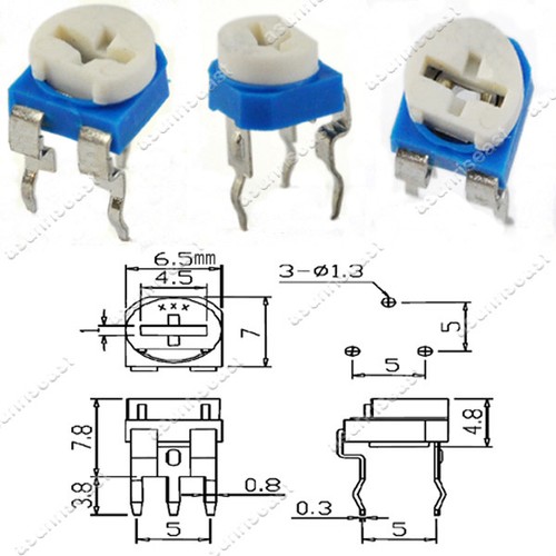 500 x Blue White 1K Ohm 102 Trimpot Trimmer Potentiometer Variable ...