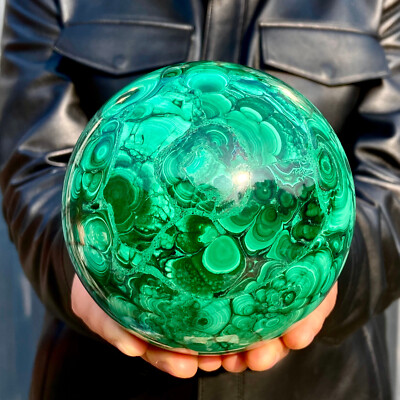 6.6LB Rare Natural Malachite quartz hand Carved sphere Crystal Healing ...