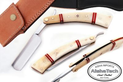 Men Barber Folding Razor Straight Edge Razor Camel (Camelus) Bone ...