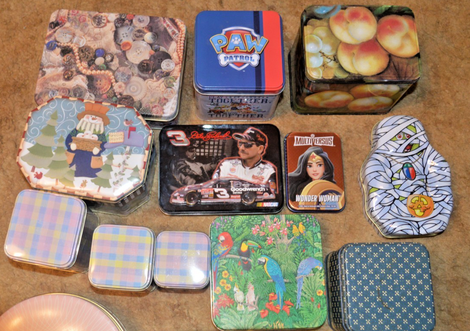 Lot Of 16 Vintage Metal Tins. Nelson Peach,Paw Patrol, Earnhardt #3 ...