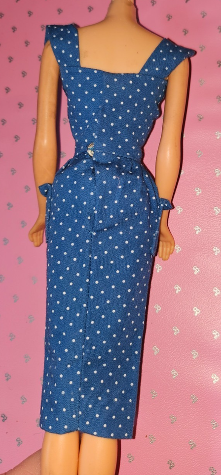 Vintage Barbie Dress On The Go PAK Blue Polka Dot Sheath 1962 Mattel | eBay