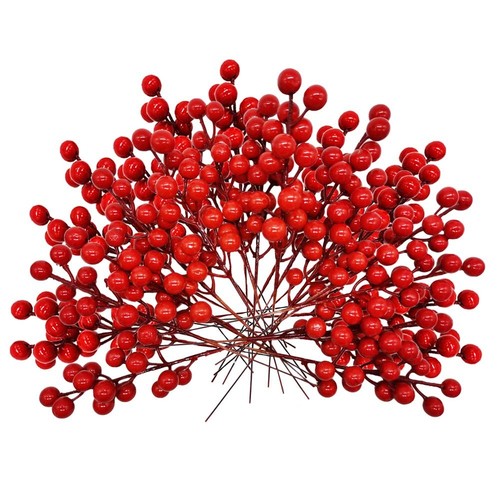 30 Pack 8.5 Inch Artificial Holly Berries Christmas Red Berry Picks ...