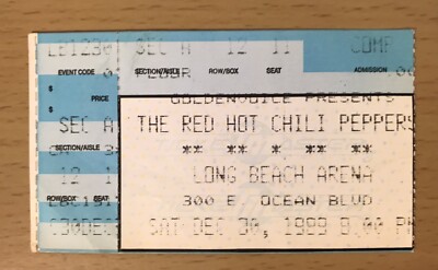 1989 RED HOT CHILI PEPPERS MOTHER'S MILK TOUR LONG BEACH CONCERT TICKET ...
