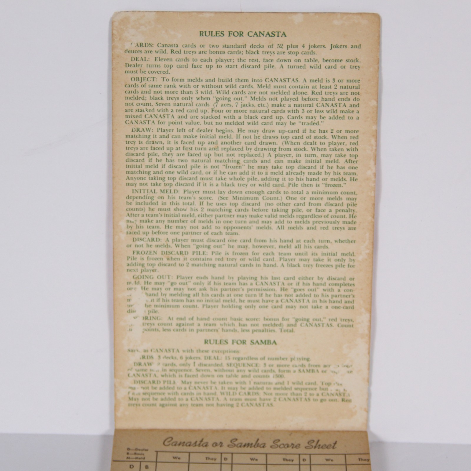 VTG Canasta Samba Score Pad Sheets Book Whitman USA - UNUSED | eBay