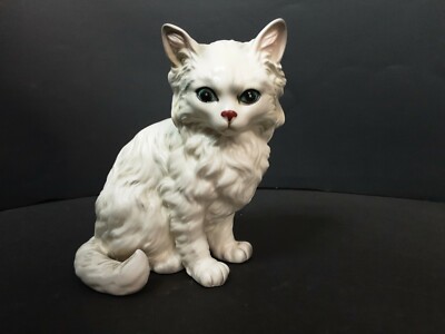 Vintage Lefton White Persian Kitty Cat Ceramic Figurine Blue Eyes 1514 ...