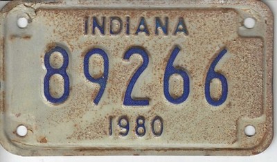 Vintage Original 1980 INDIANA, IN, Motorcycle License Plate, 89266 ...
