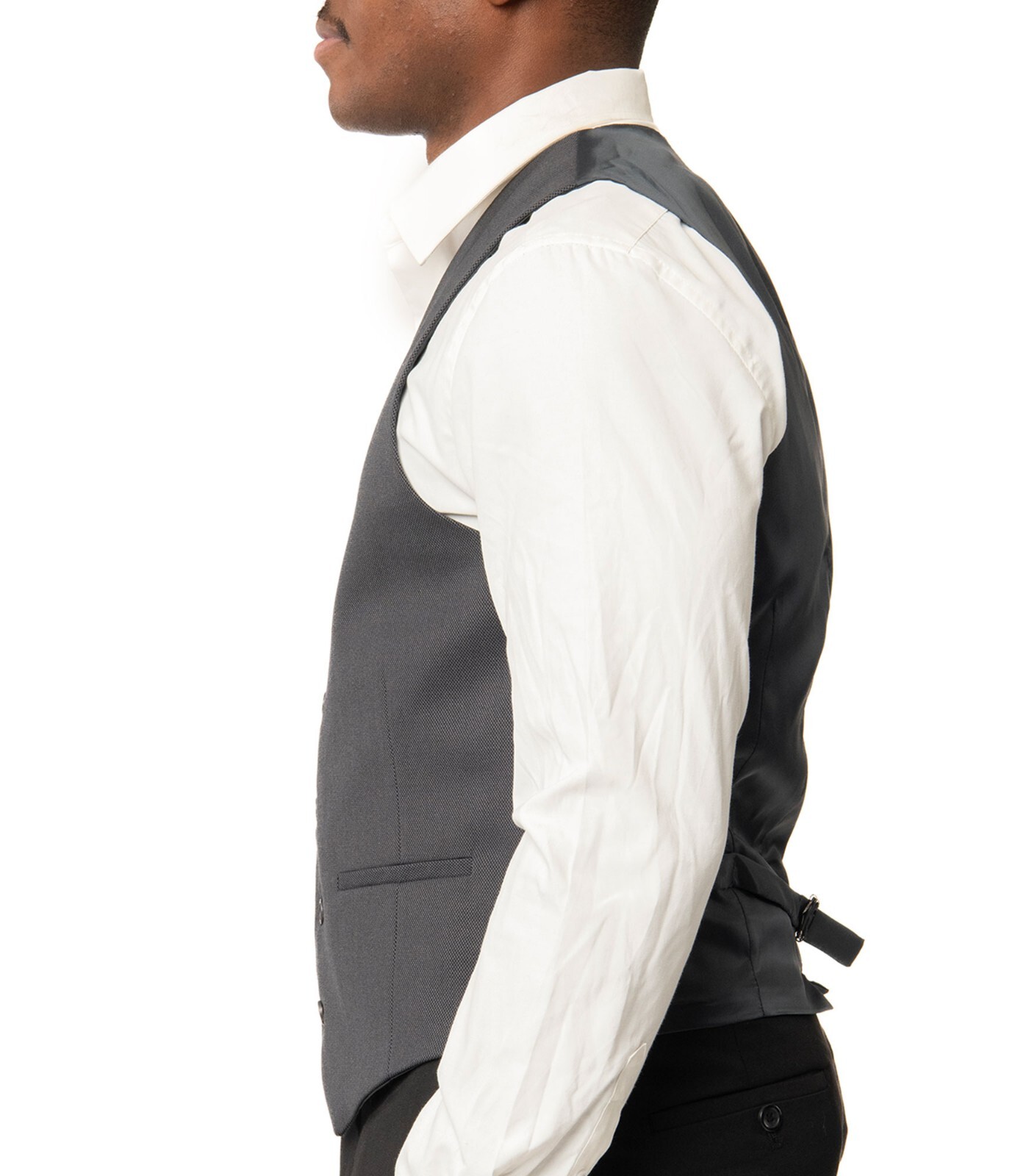 Charcoal Textured Dress Suit Vest 5 Button V Neck Adjustable Back Strap ...