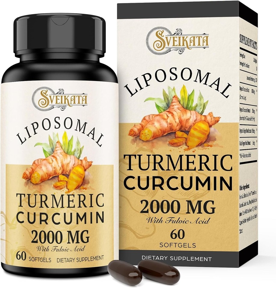 Liposomal Turmeric Curcumin Supplement 2000mg, 95% Standardized ...