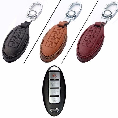 New Leather 4 Button Remote Key Bag Case Fob Holder Chain For Infiniti ...