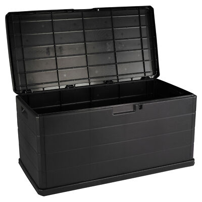 350L Outdoor Patio Black Plastic Garden Storage Box With Handles And ...