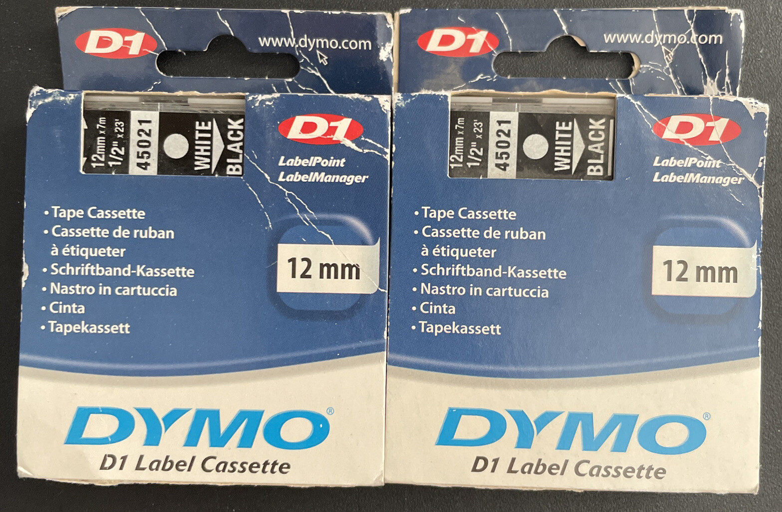 2x DYMO BRAND D1 45021 White on Black Label Tape For LabelManager, 1/2 ...